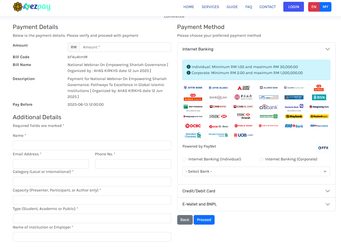 Payment – NATIONAL WEBINAR ON EMPOWERING SHARIAH GOVERNANCE: PATHWAYS TO EXCELLENCE IN GLOBAL ...